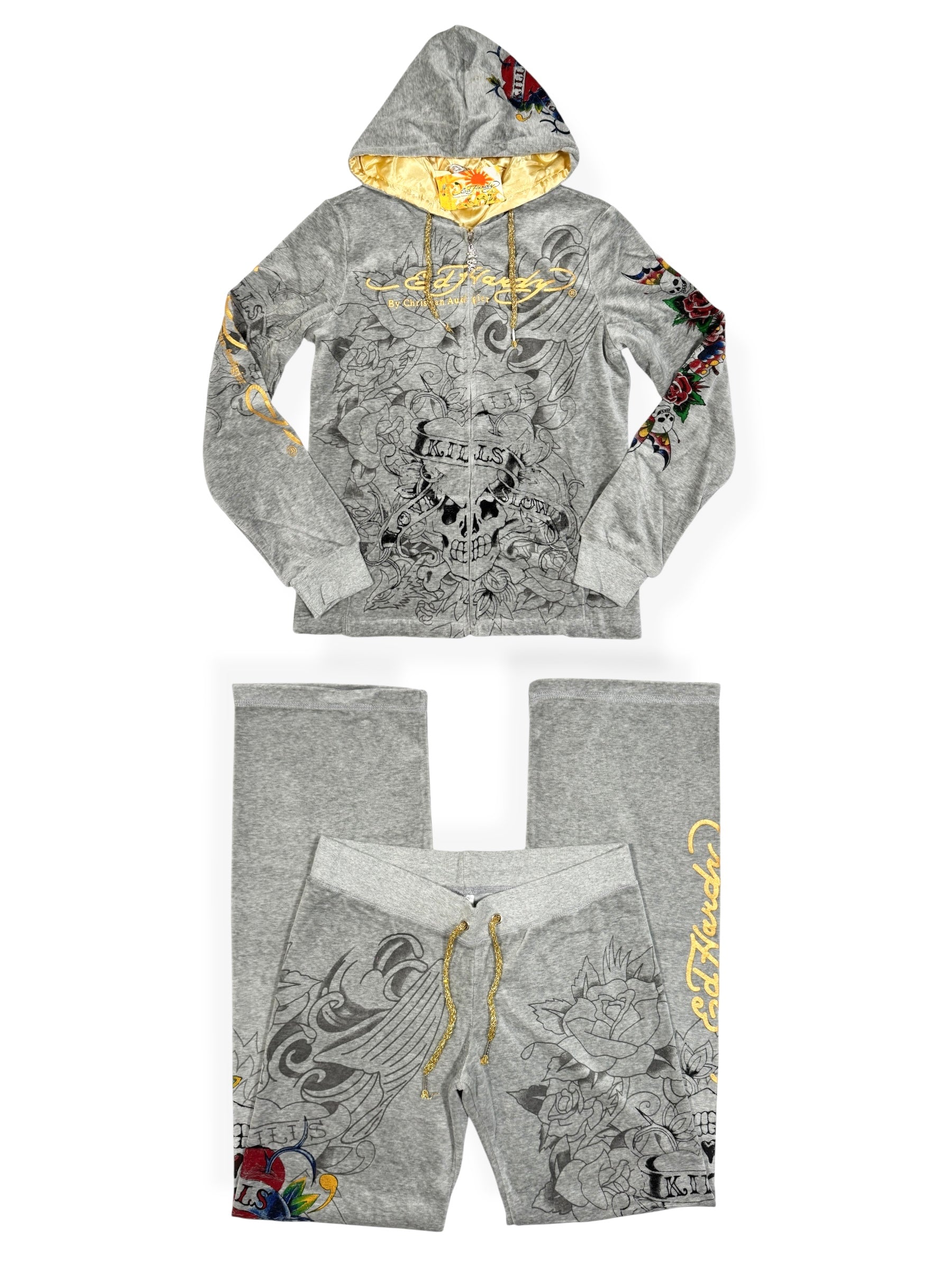 Ed Hardy Grey Velour Tracksuit ♡ Size M – Y2kNostalgia